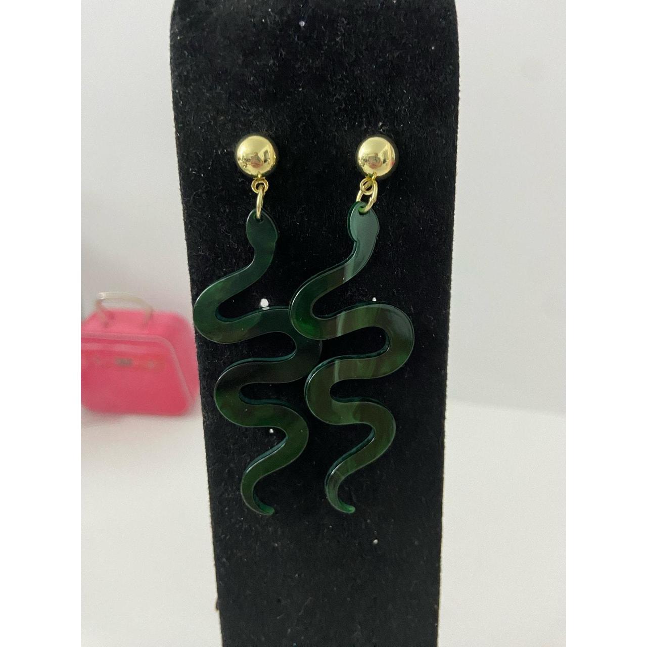 Fun unique bold green acrylic snake earrings new... - Depop