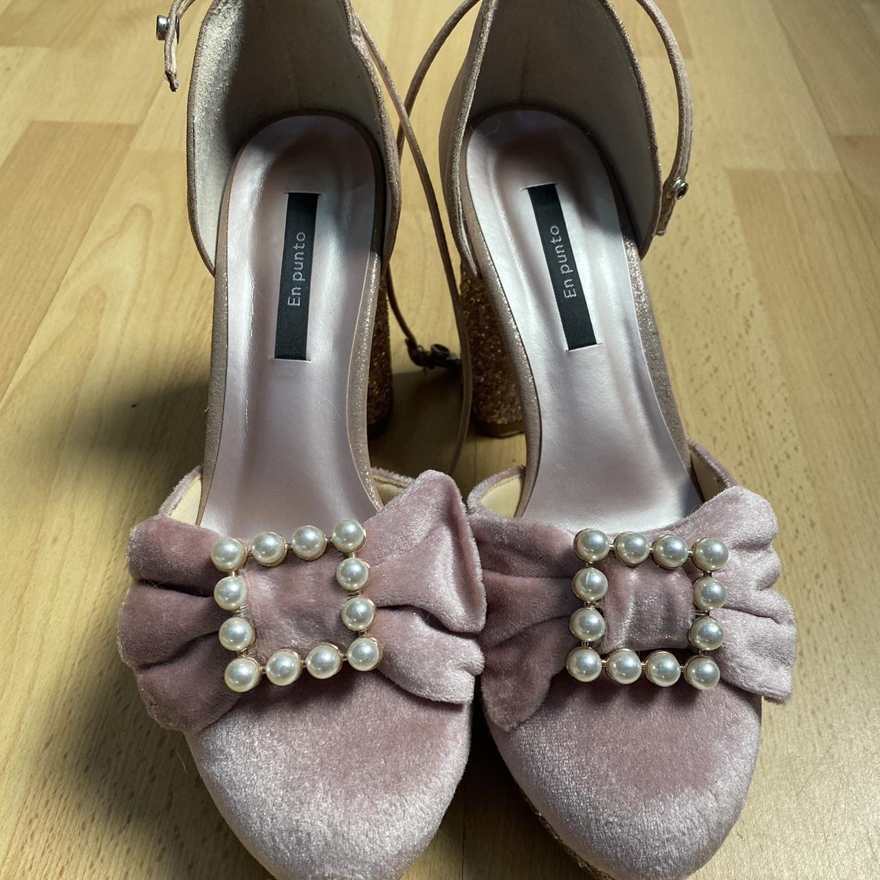 super cute pink agejo gyaru glittery bow heels! 4in... - Depop