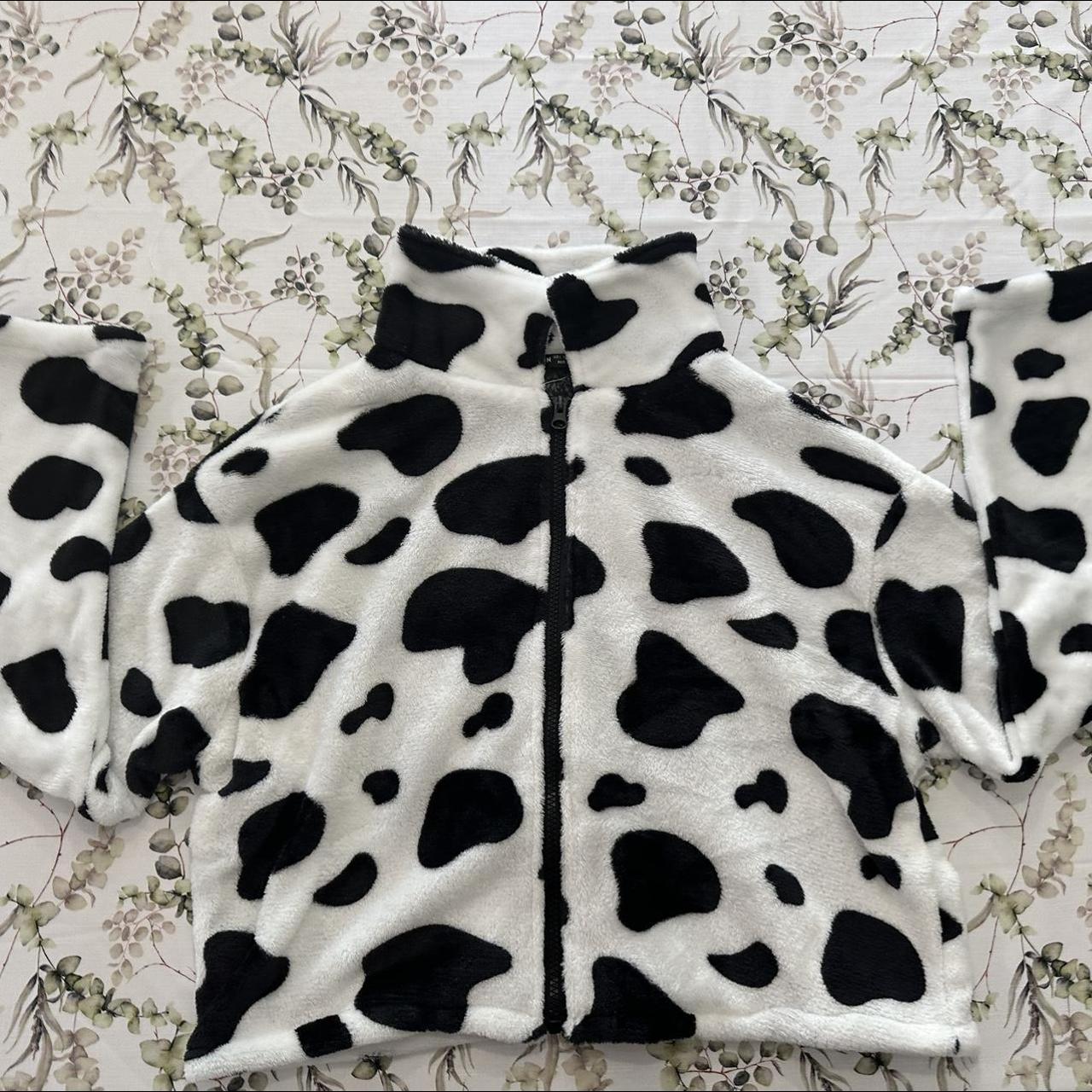 Comfortable Cow print fleece jumper - Depop