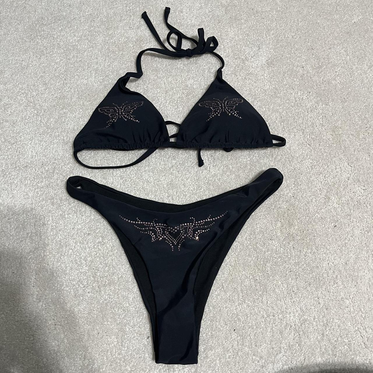 Black rhinestone butterfly baithing suit set... - Depop