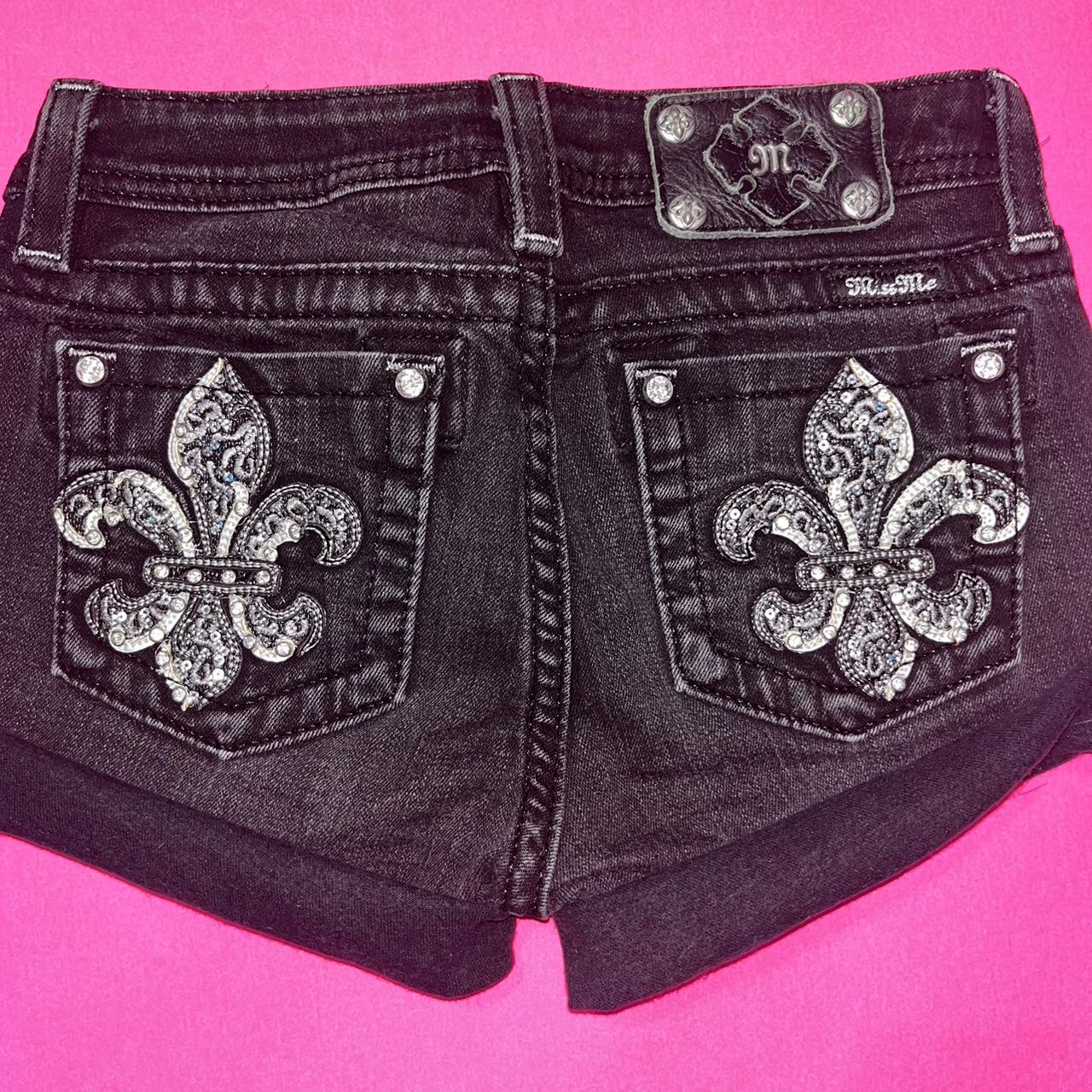 Miss me black fluer de lis jean shorts ⚜️ -girls 16,... - Depop