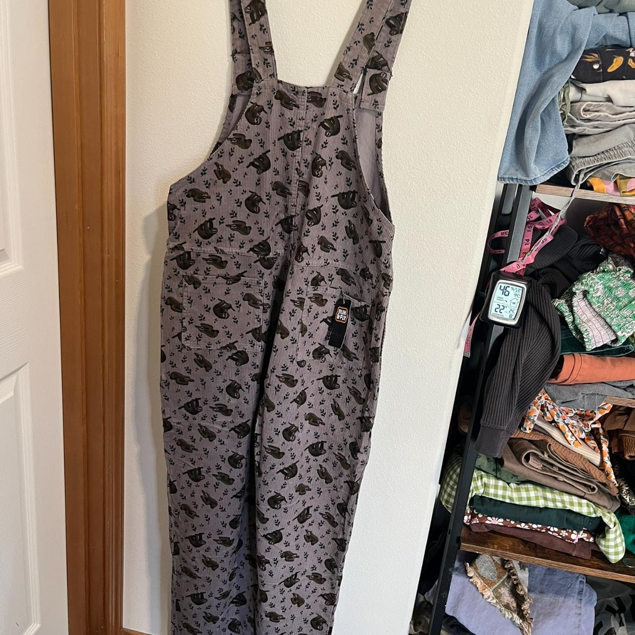 Run & Fly corduroy sloth print dungarees/overalls.... - Depop