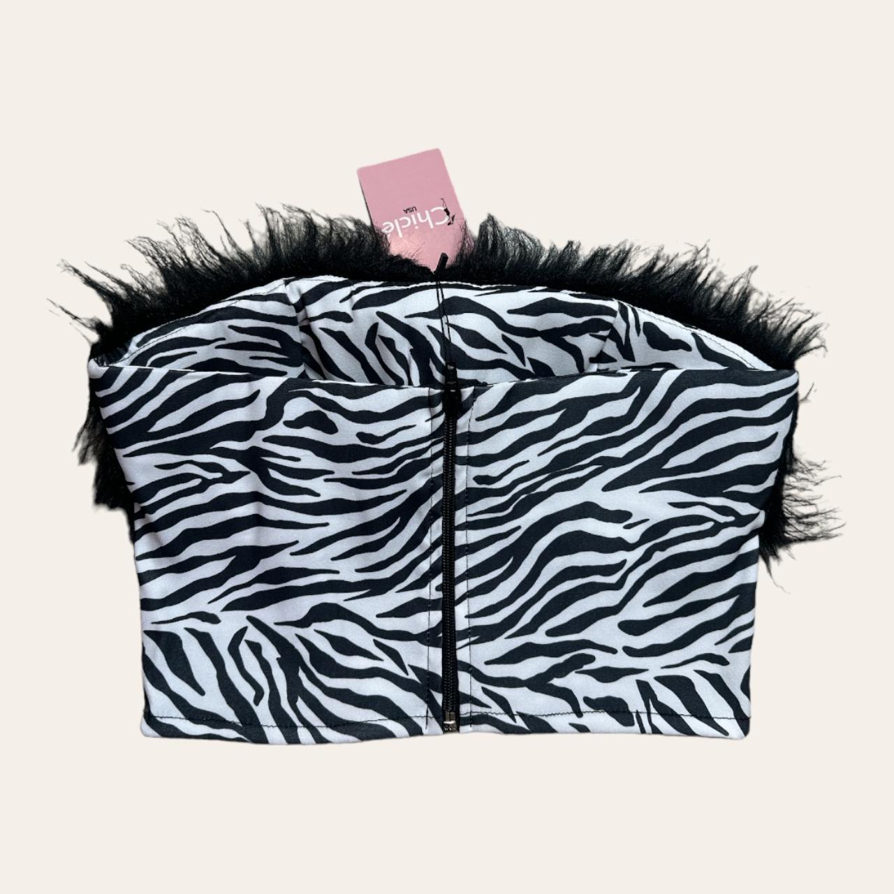 NEW Strapless Zebra Print Top with Faux Fur Product... - Depop