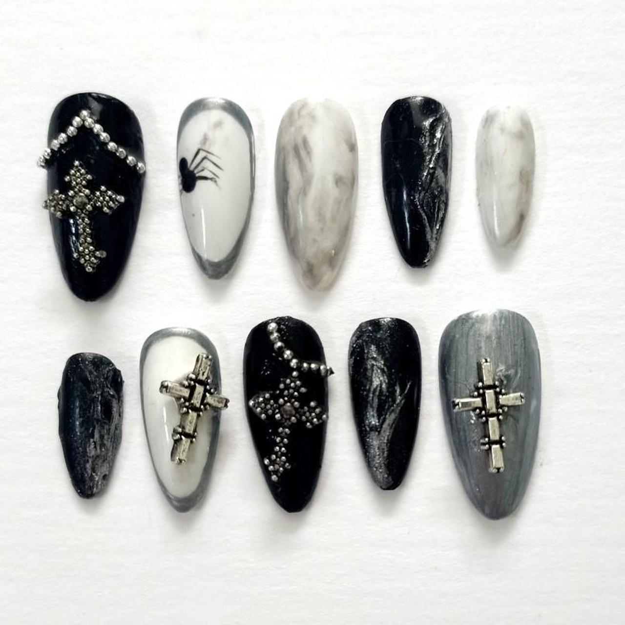 Emo grunge black and white spider cross nails Comes... - Depop
