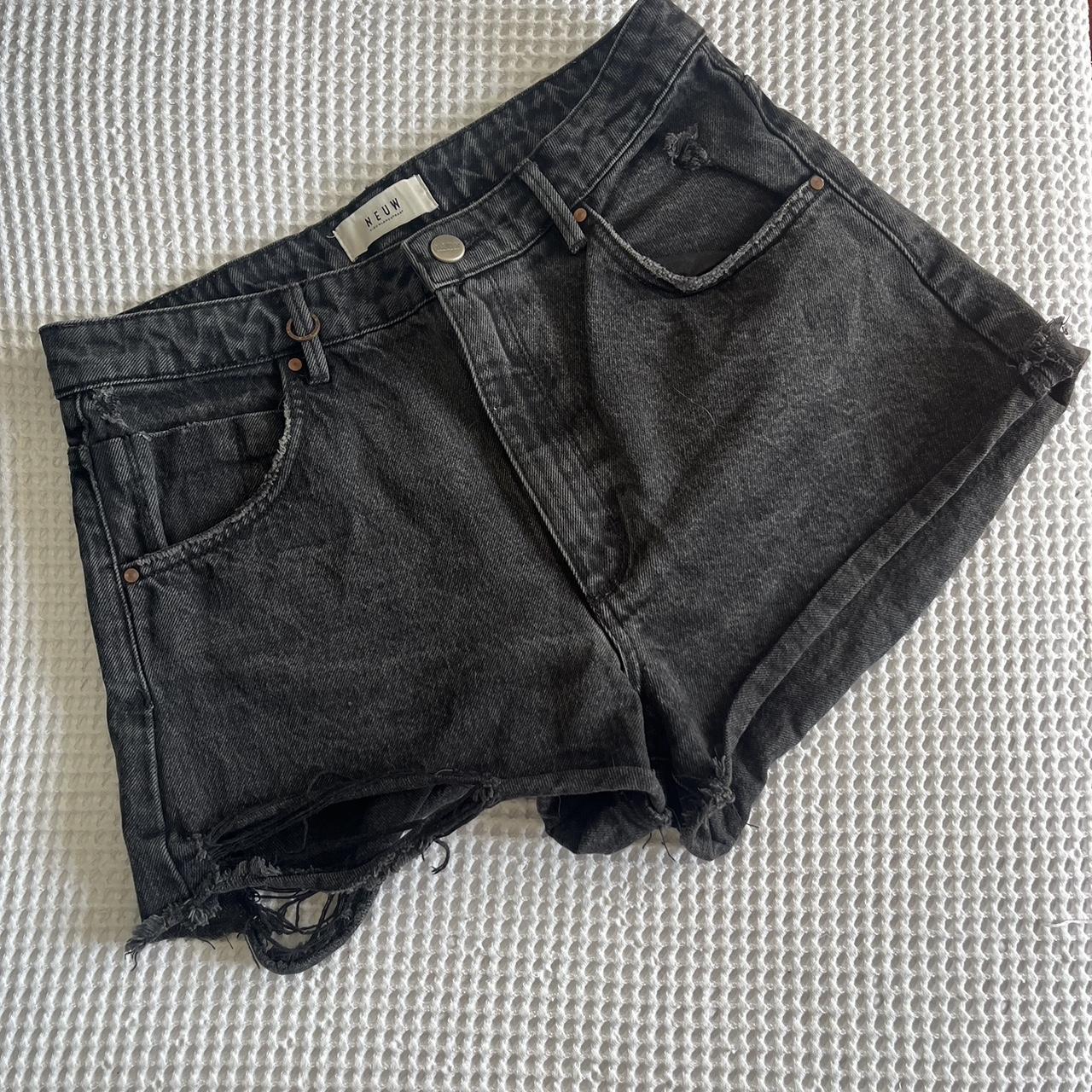 Neuw black denim frayed cut-off shorts. Size 30 / M-L - Depop