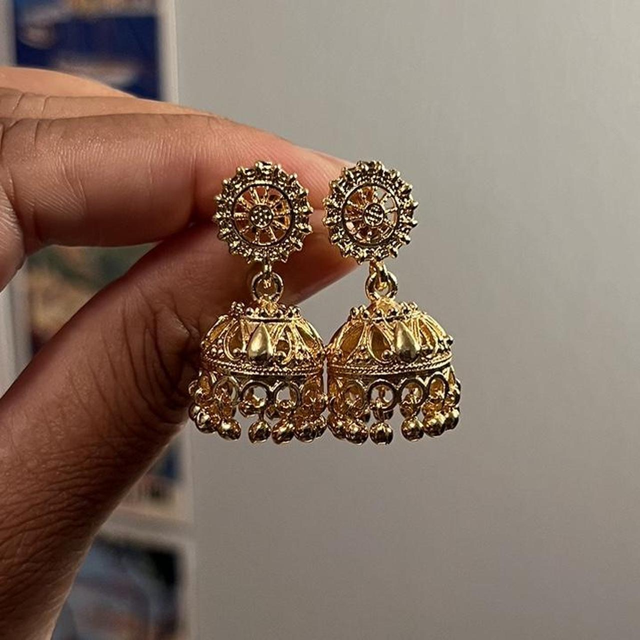 Gold mini jhumka with flower style stud - Depop