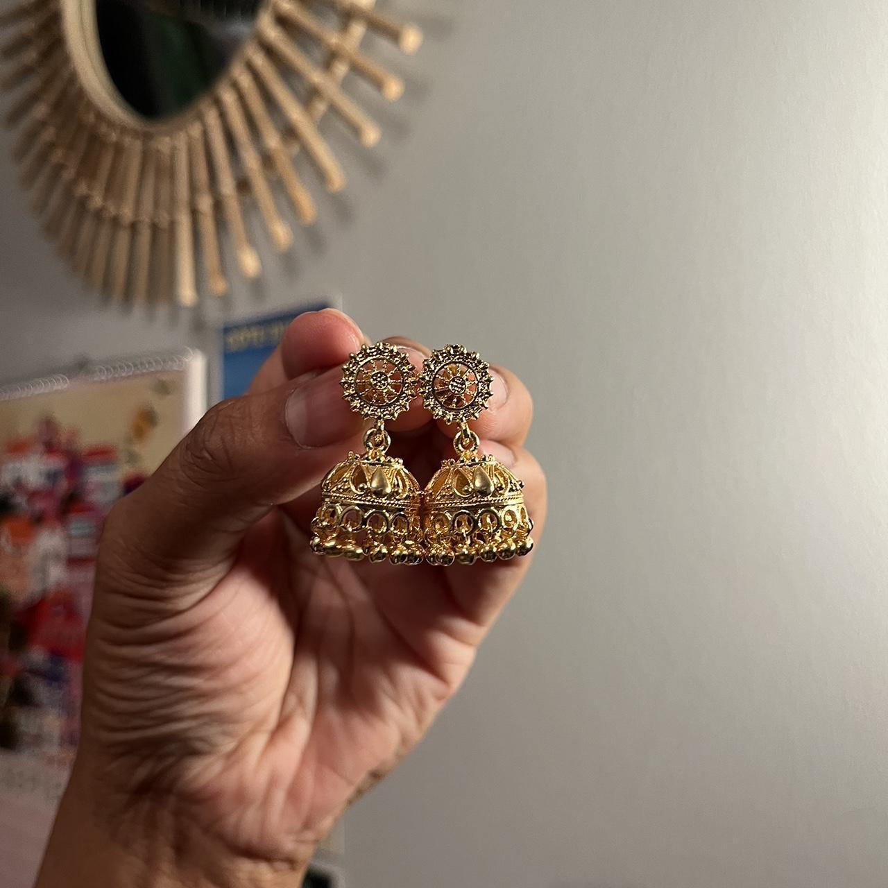 Gold mini jhumka with flower style stud - Depop