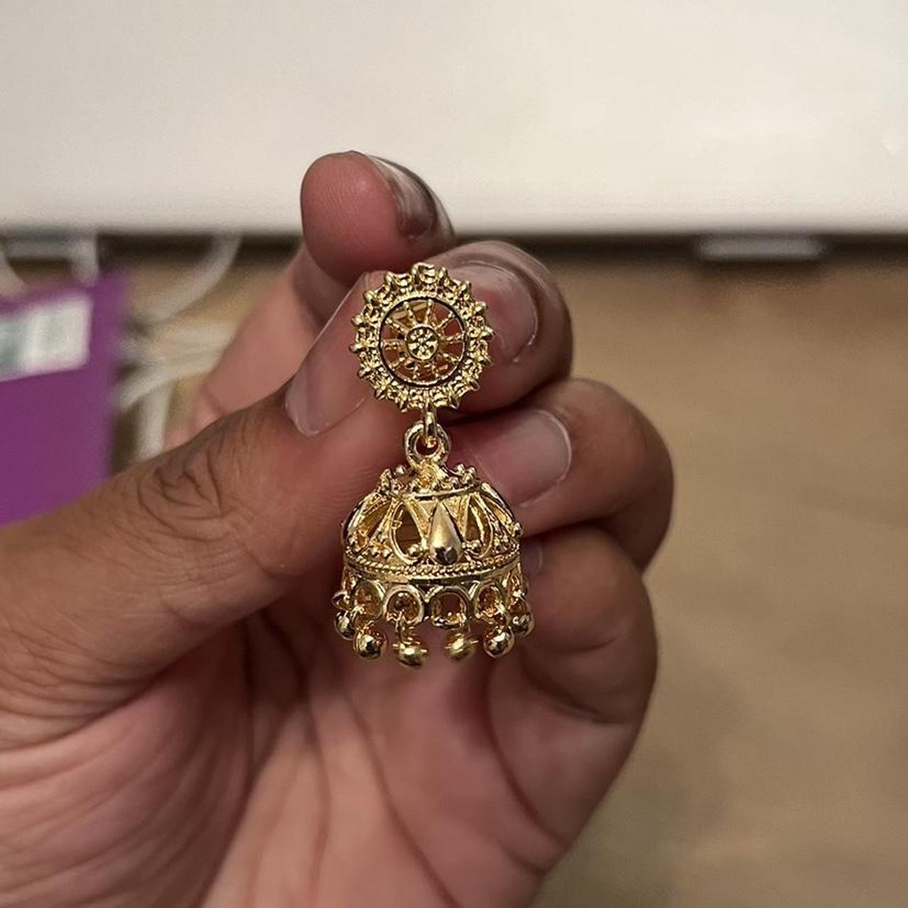 Gold mini jhumka with flower style stud - Depop