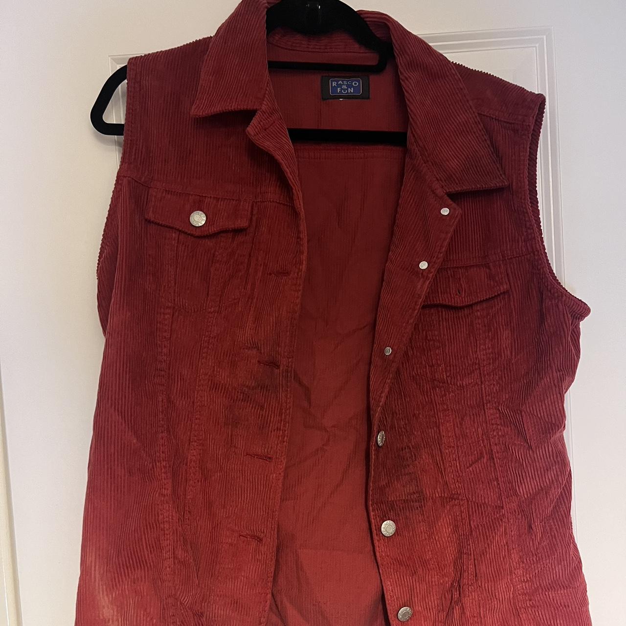SLEEVELESS DENIM VINTAGE VEST Rasco & fun red denim... - Depop