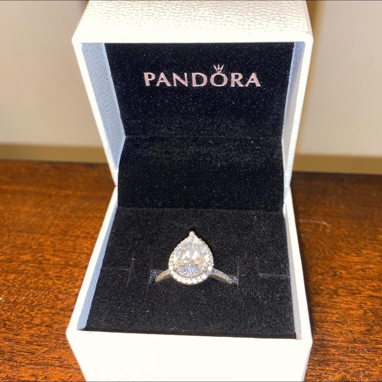 PANDORA sparkling teardrop halo ring in sterling... - Depop