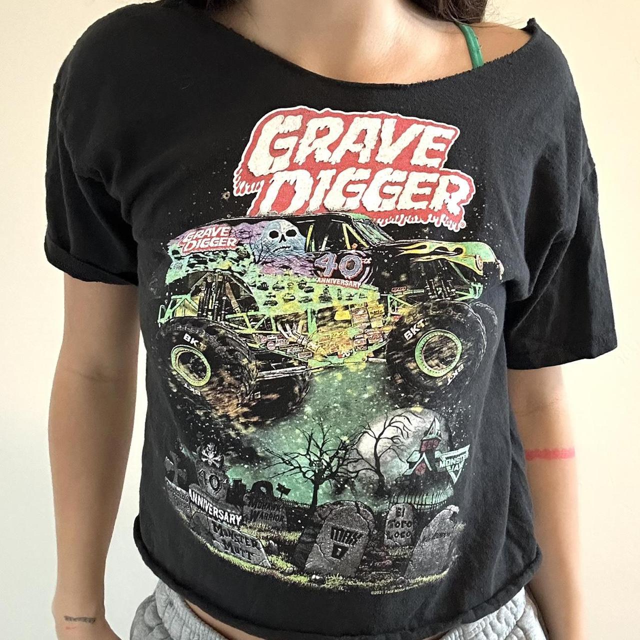 off the shoulder grave digger baby tee cute sleep... - Depop
