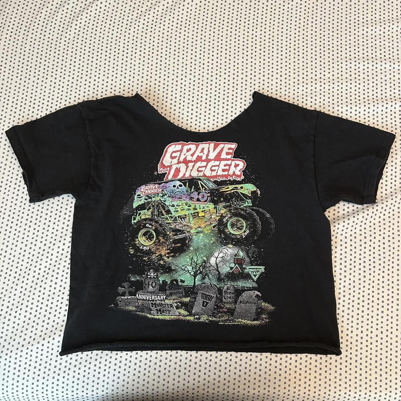 off the shoulder grave digger baby tee cute sleep... - Depop