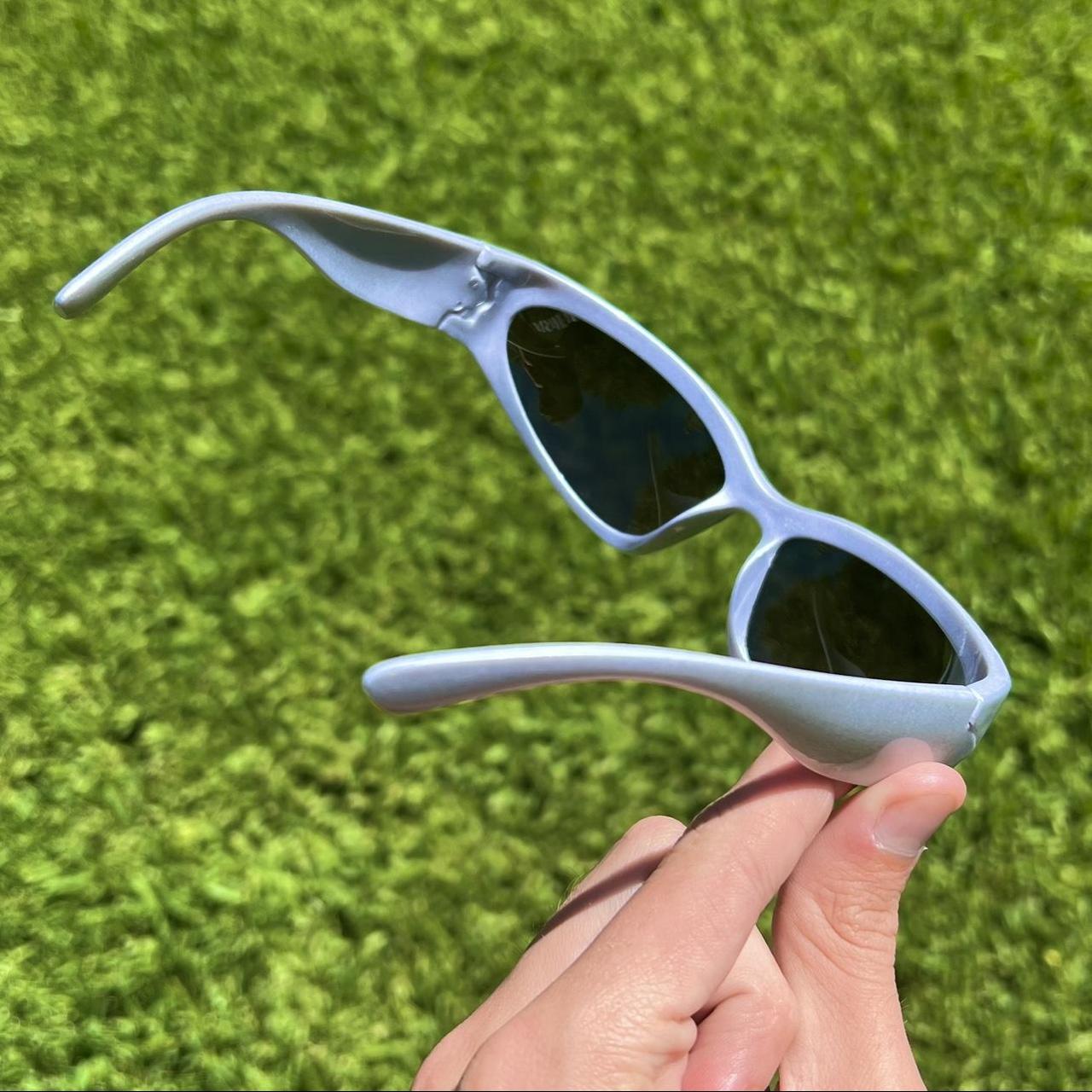 Silver Y2k sunglasses with mirrored lense #y2k... - Depop