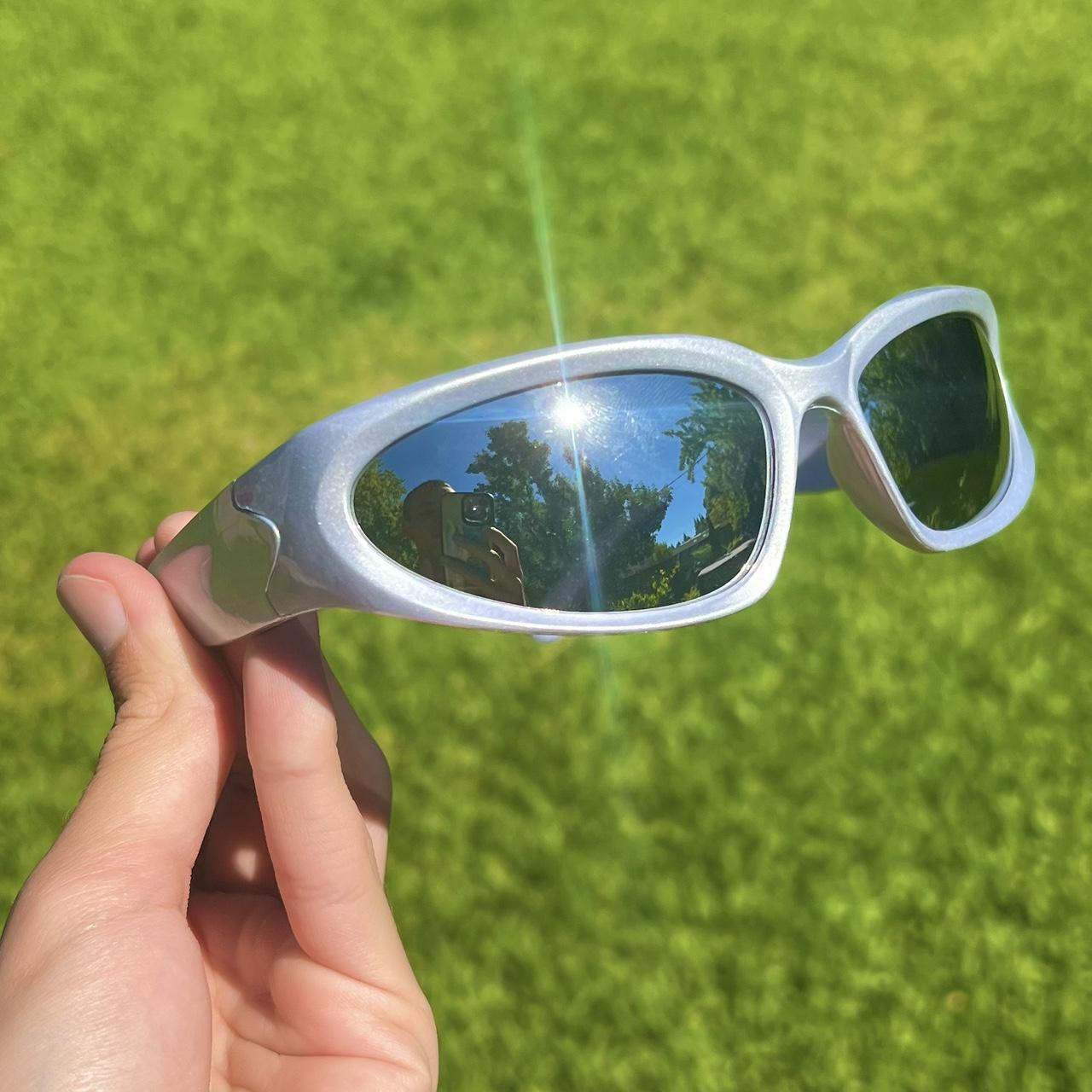 Silver Y2k sunglasses with mirrored lenses #y2k... - Depop