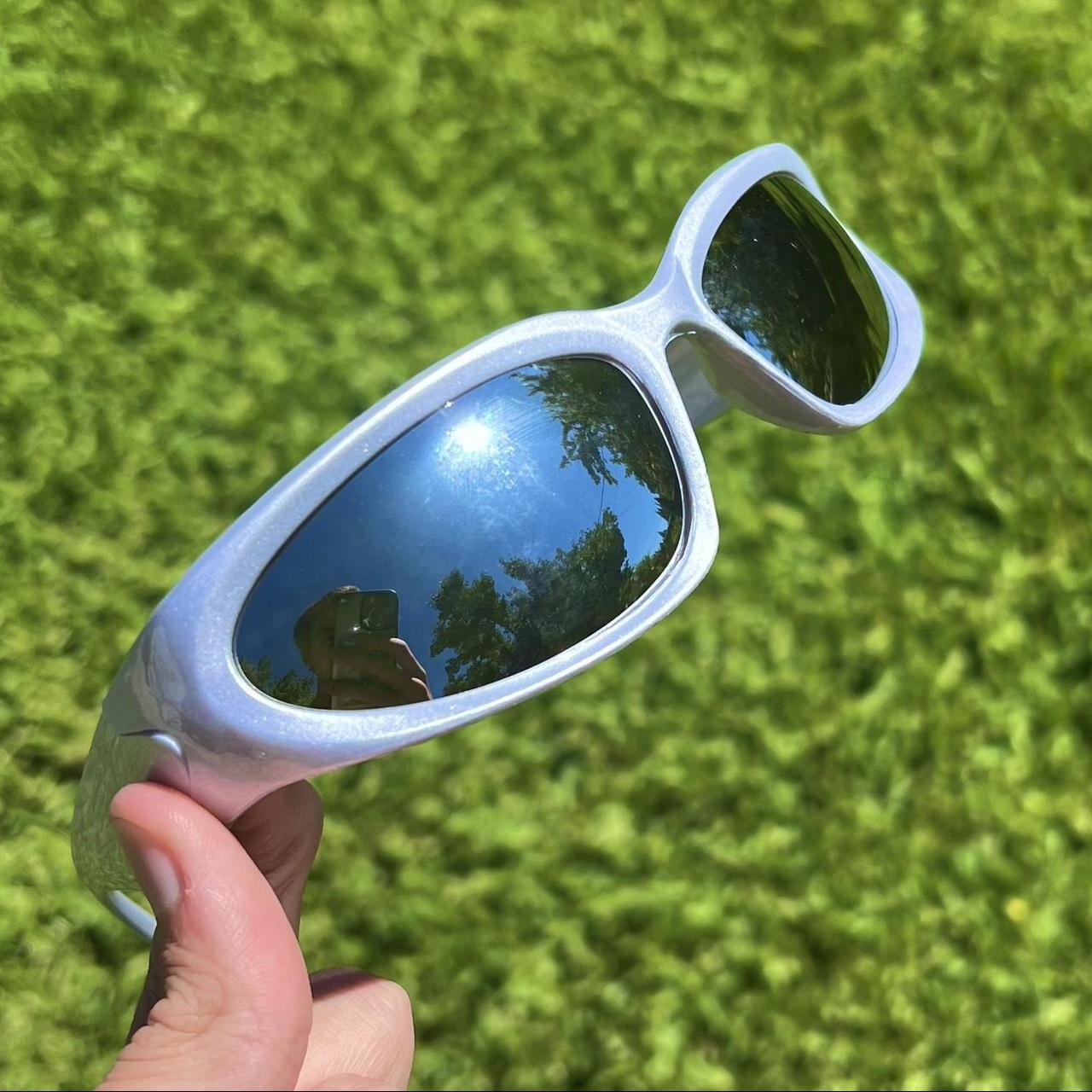 Silver Y2k sunglasses with mirrored lenses #y2k... - Depop
