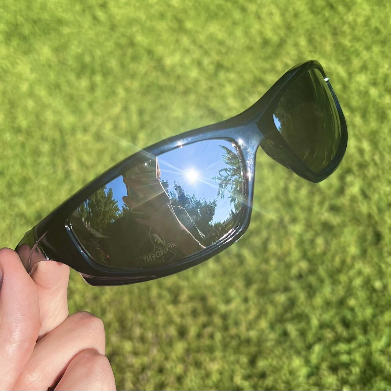 Black Y2k sunglasses with mirrored lens and rubber... - Depop