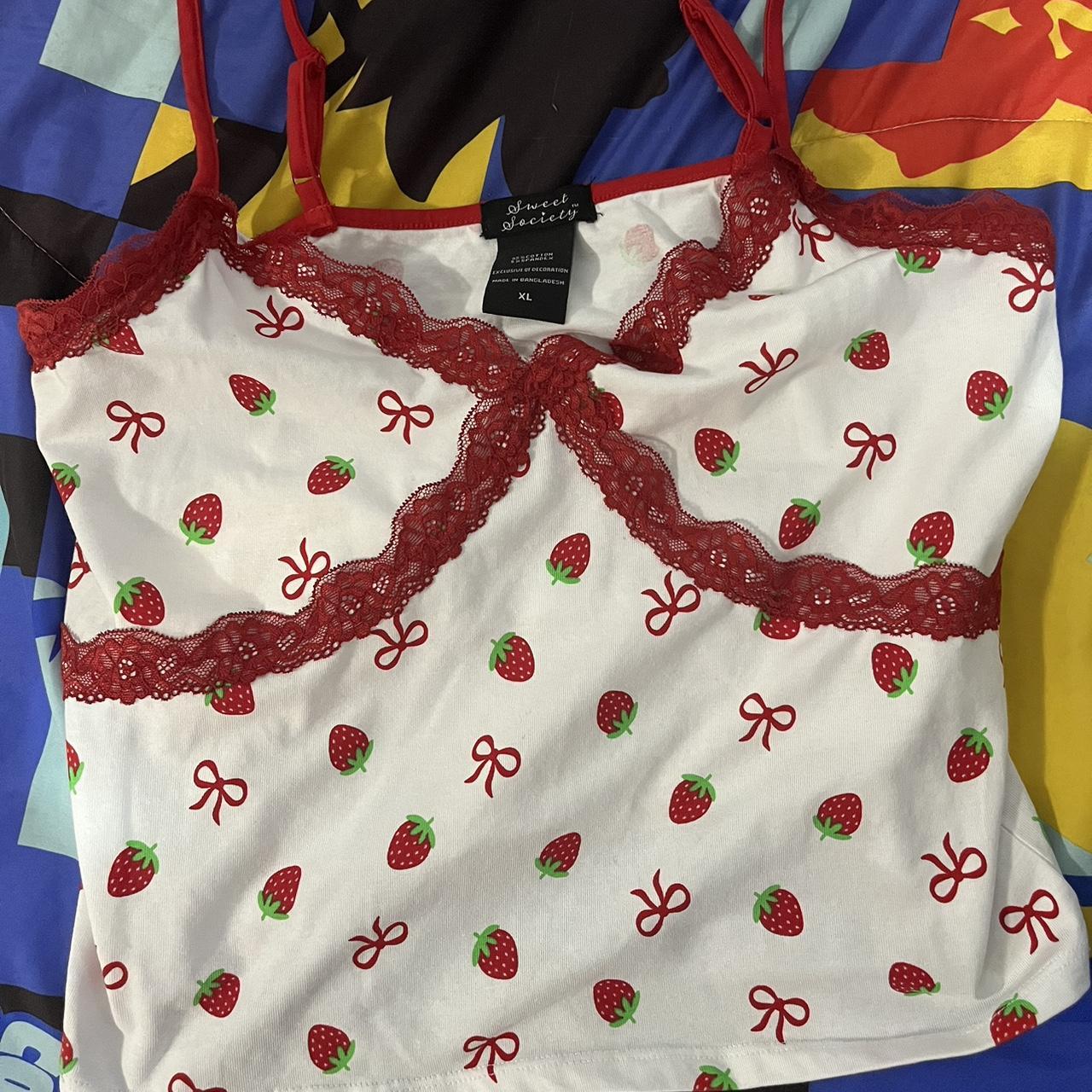 XL White and red strawberry tank top #strawberry... | Depop