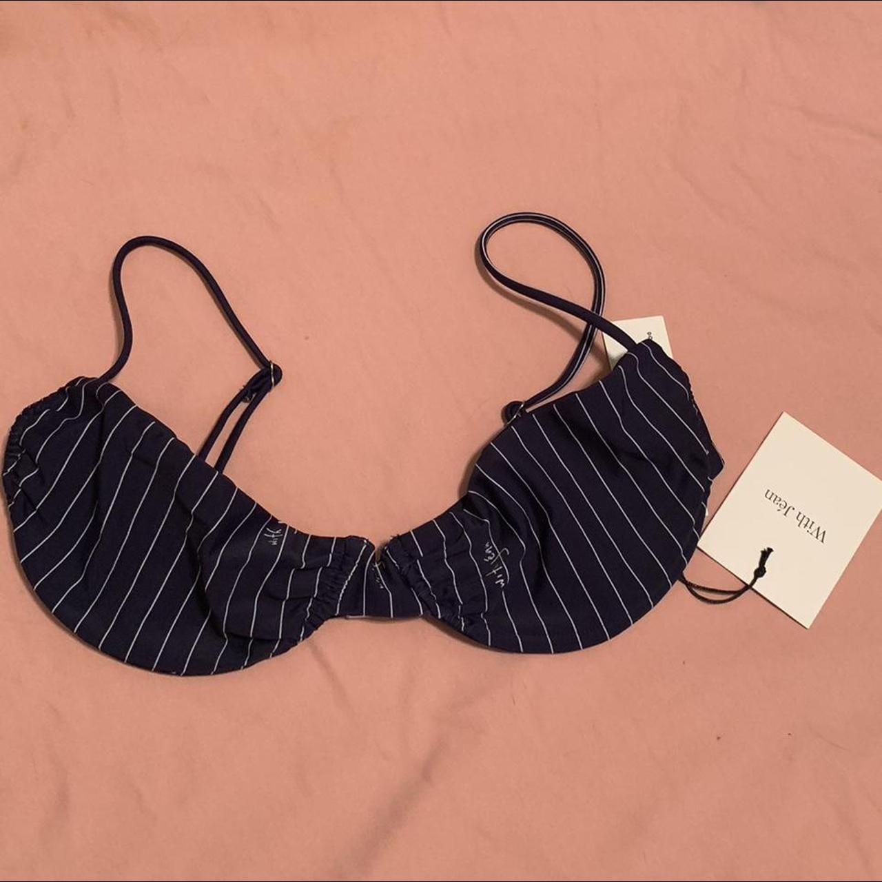 With Jéan Womens Navy And White Bikini And Tankini Tops Depop