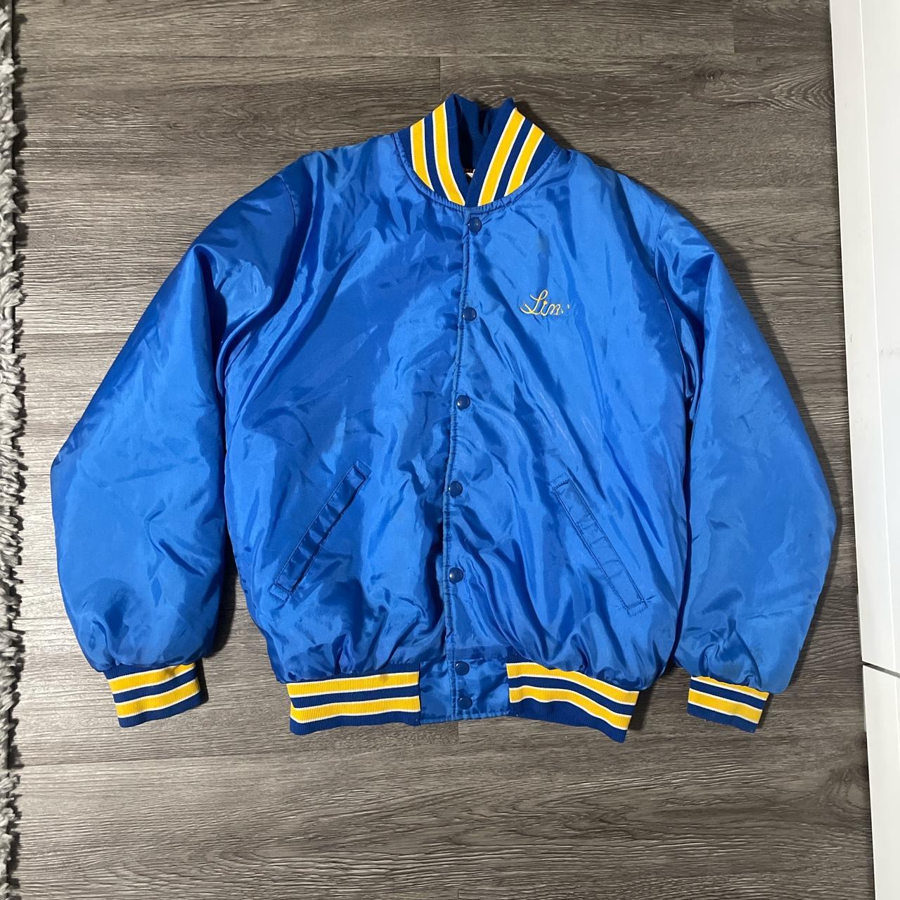 Vintage Blue and Yellow Bomber Jacket Size M. This... - Depop