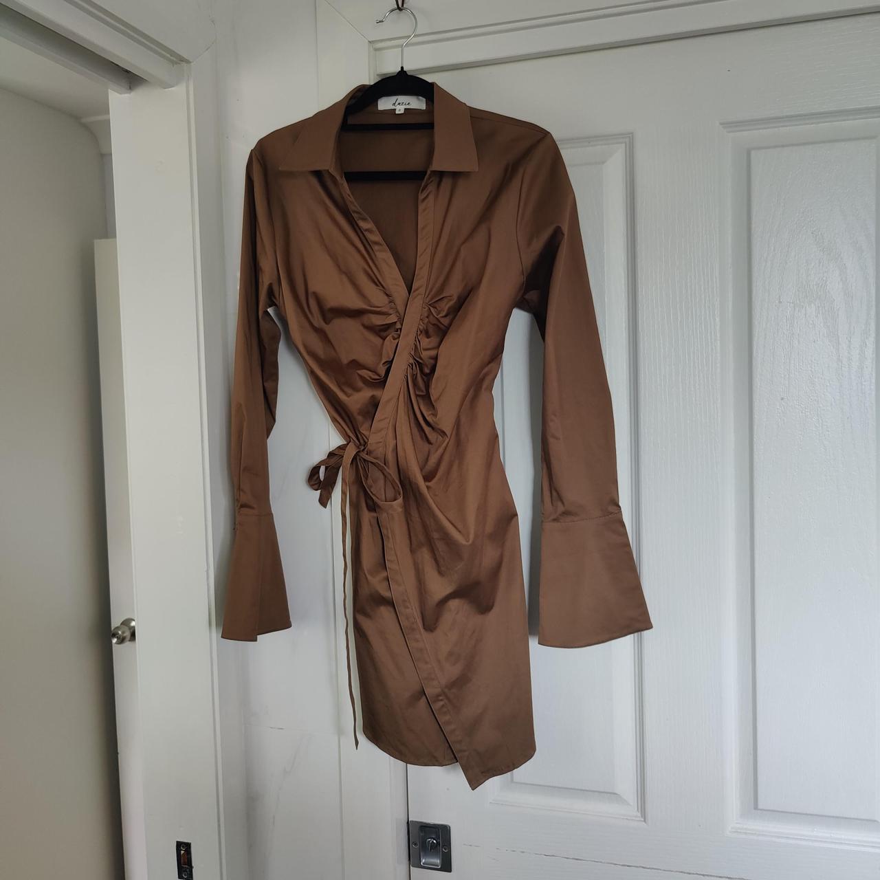Dazie Centrefold shirt dress Brown/bronze Size 8 - Depop