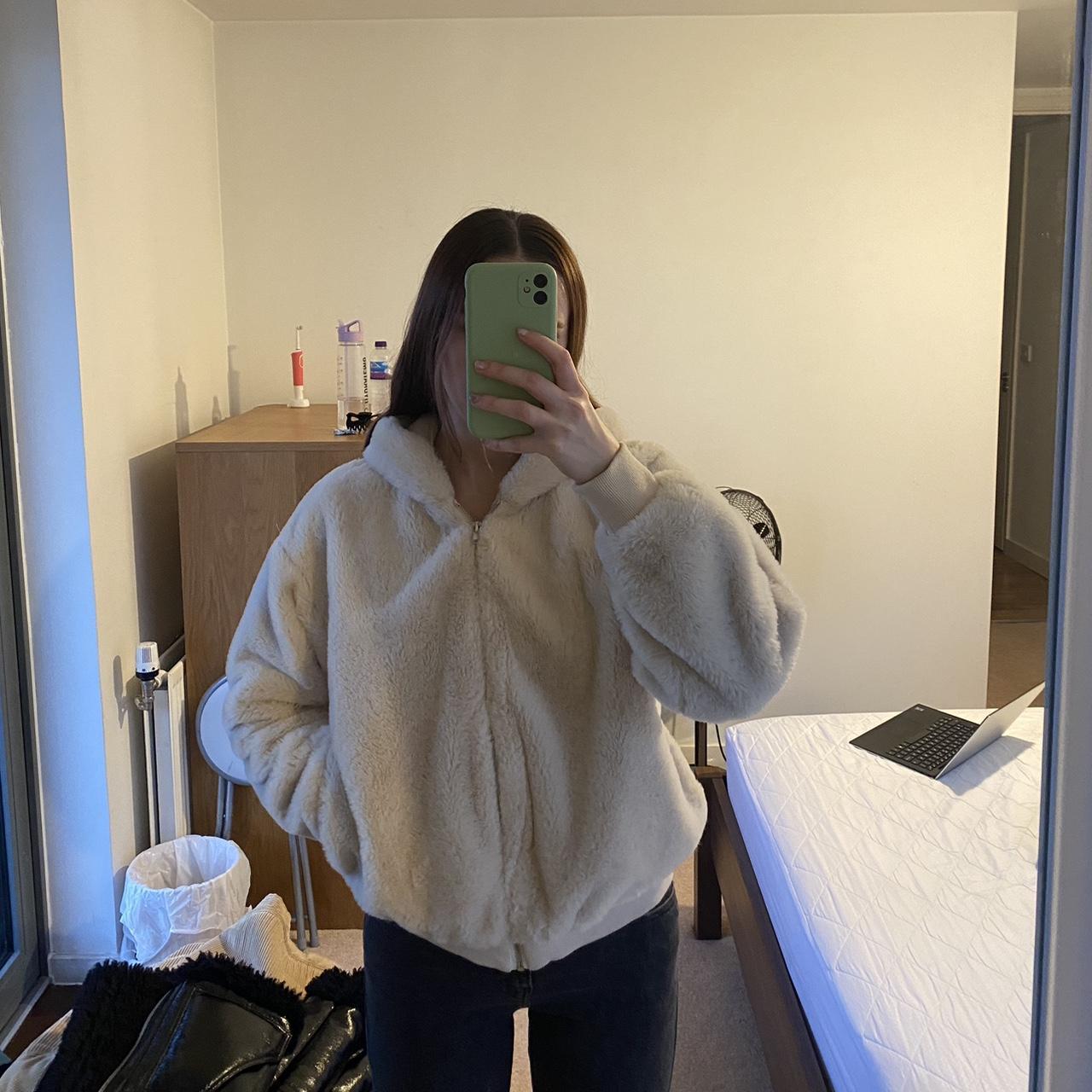 Topshop Teddy bear / fluffy jacket / coat Cream... - Depop