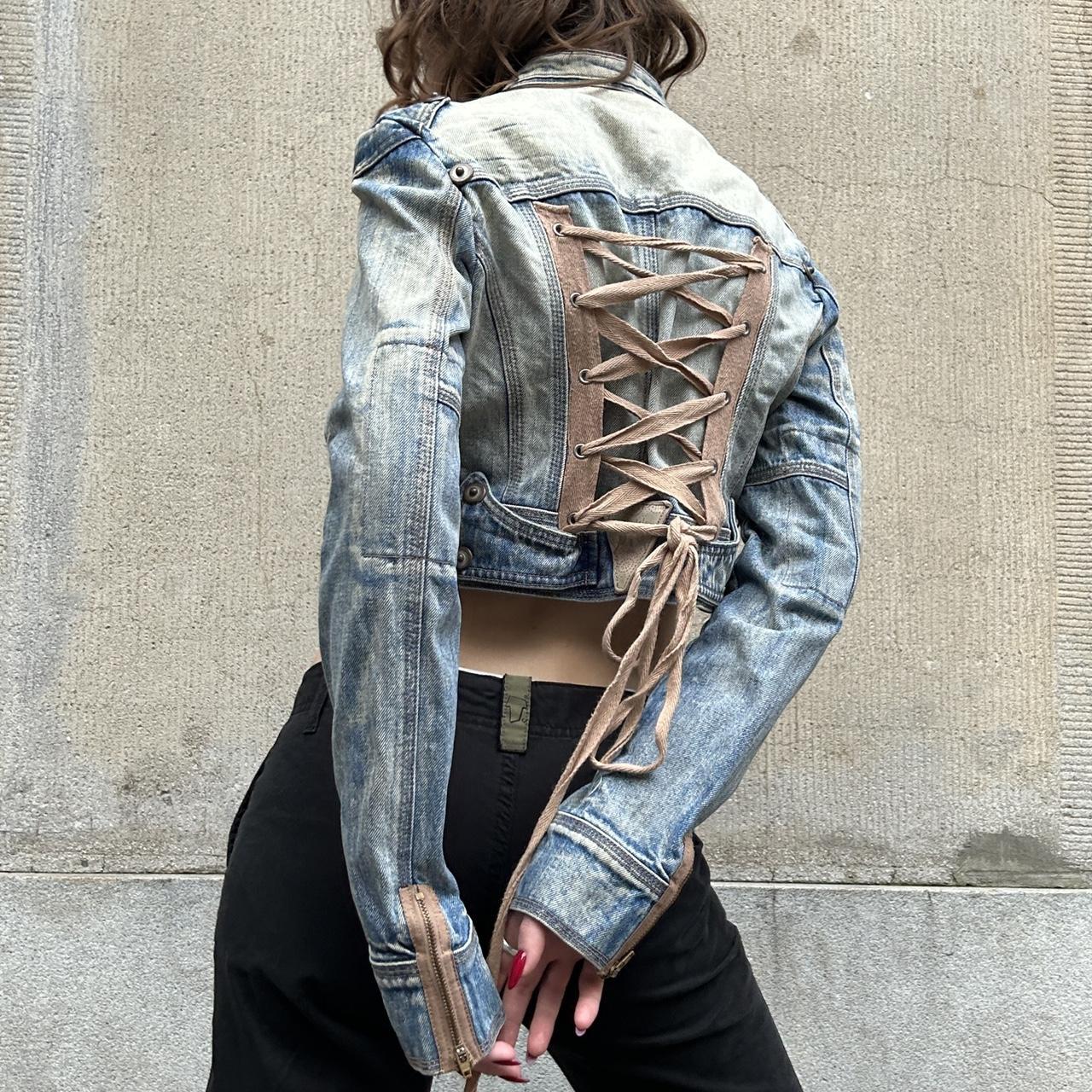 Vintage strapped denim cropped jacket perfect... - Depop