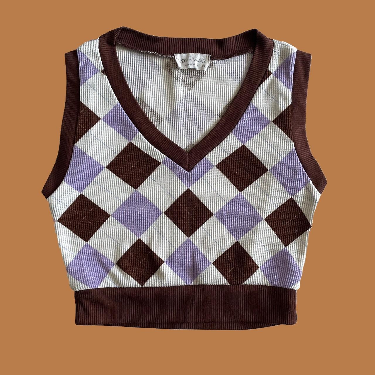 Preppy v neck argyle cropped top. Perfect for laying... - Depop