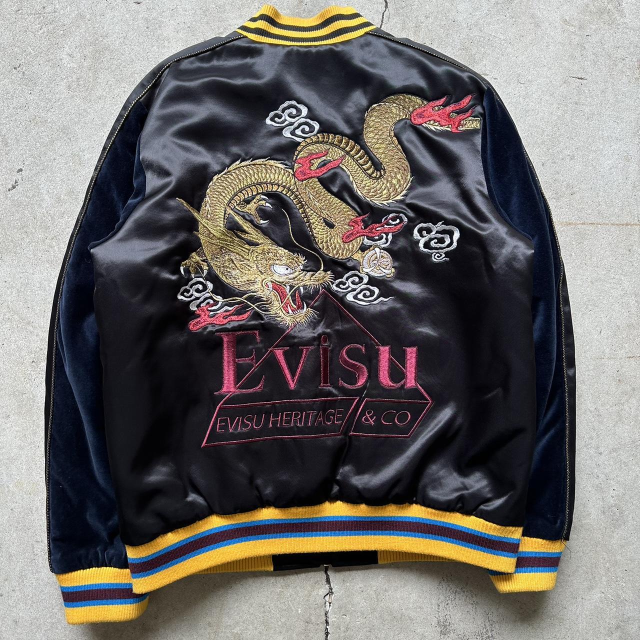 Evisu black dragon embroidered bomber jacket Size... - Depop