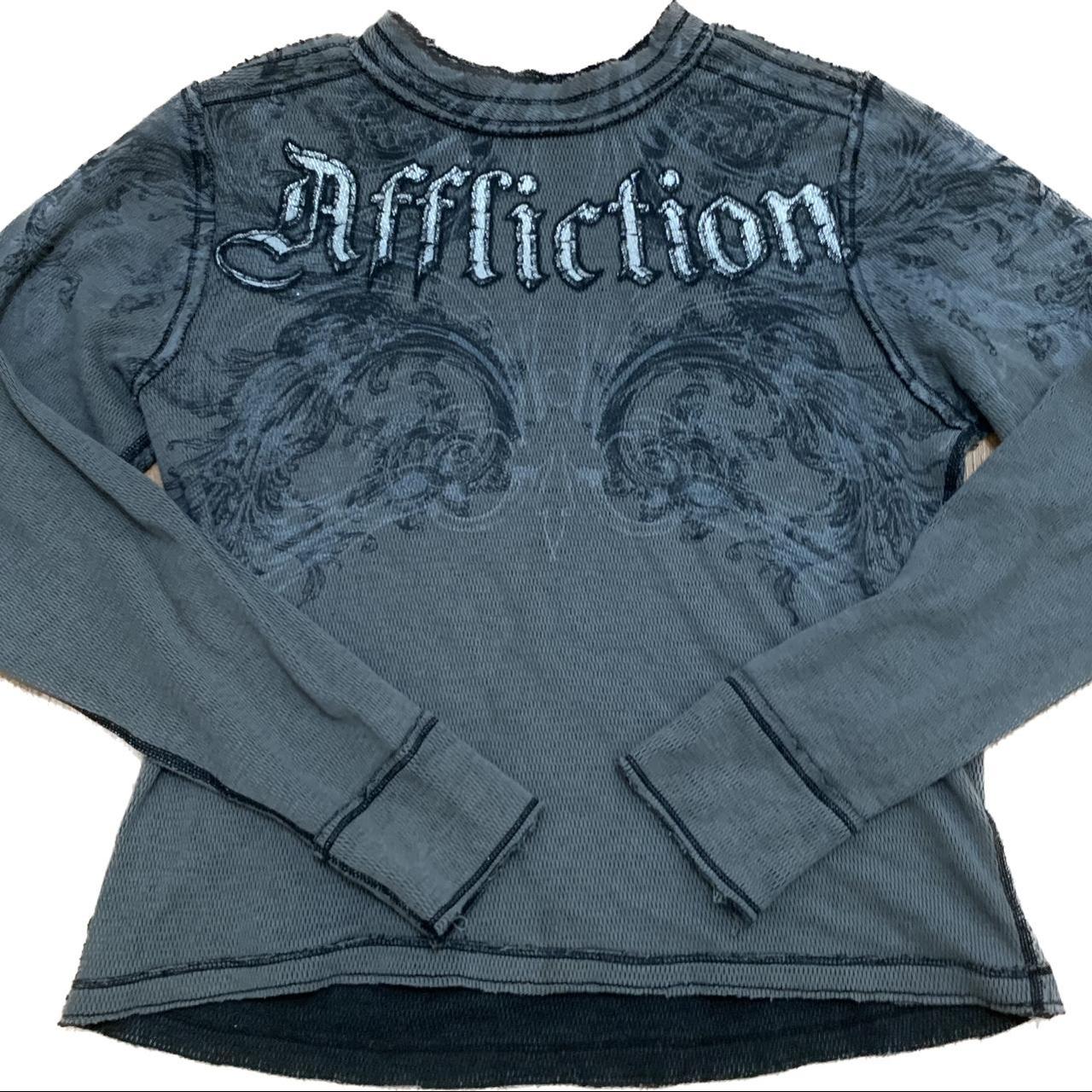Affliction Men's Grey and White Jumper | Depop