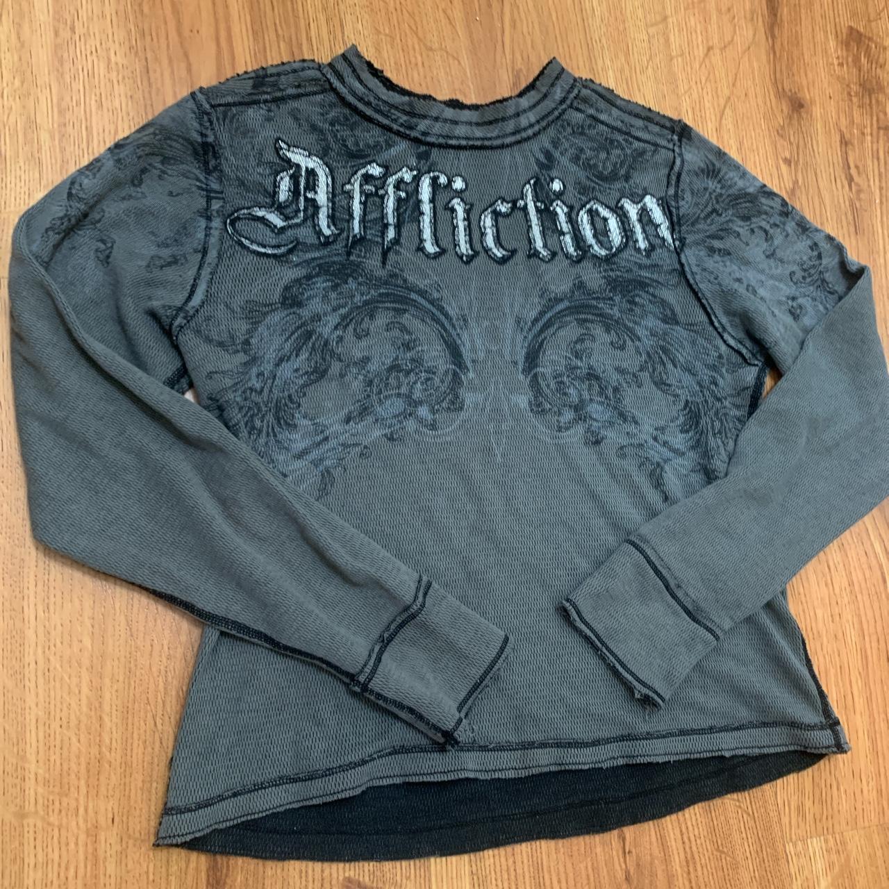 Affliction Men's Grey and White Jumper | Depop