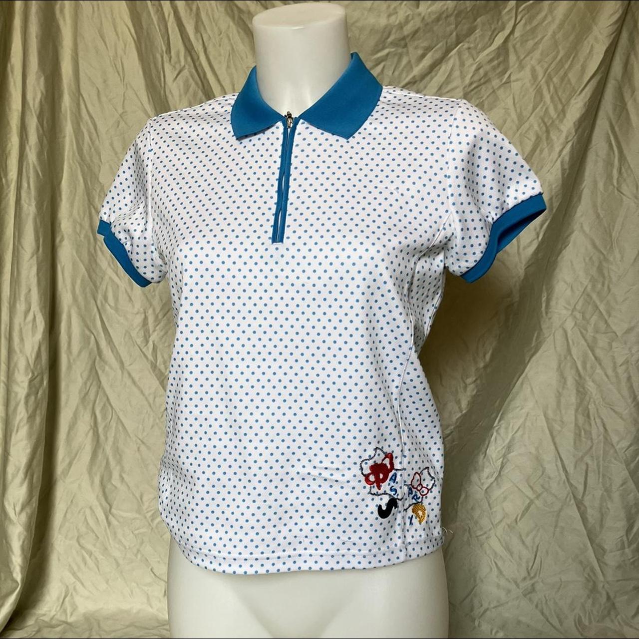 Kidcore collared blue polka dot polo shirt Size... - Depop