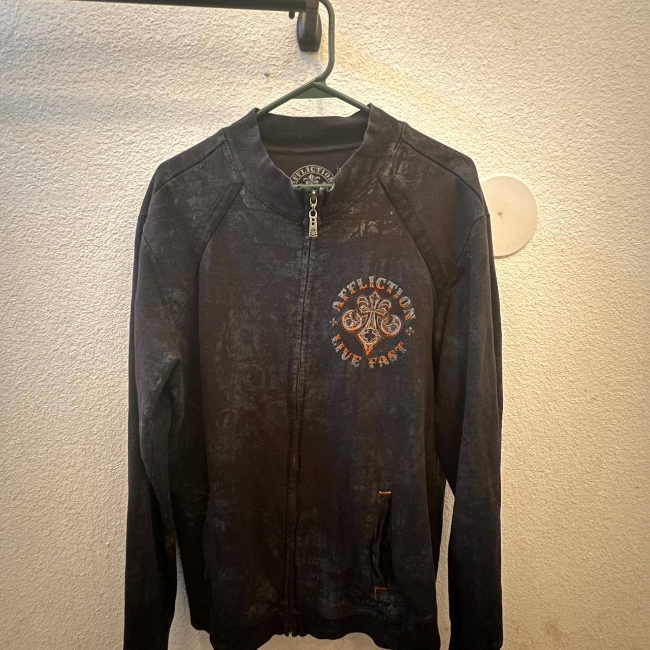 Affliction jacket with a pretty cool zipper size... | Depop