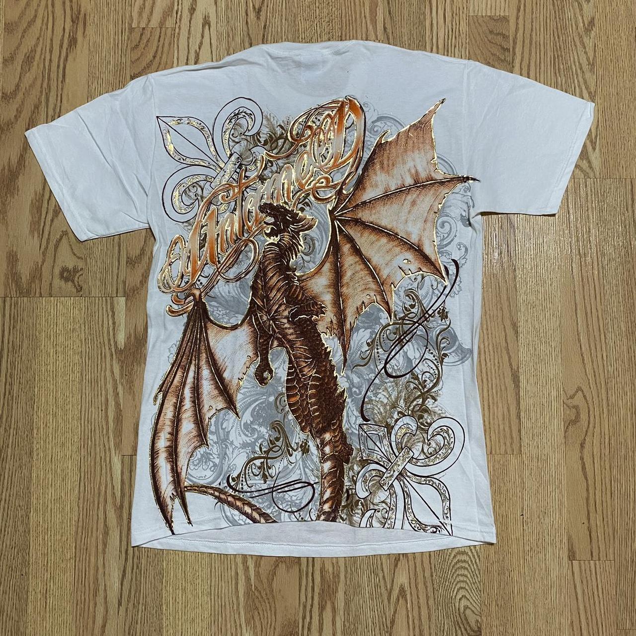 Super sick red and gold affliction like design... - Depop