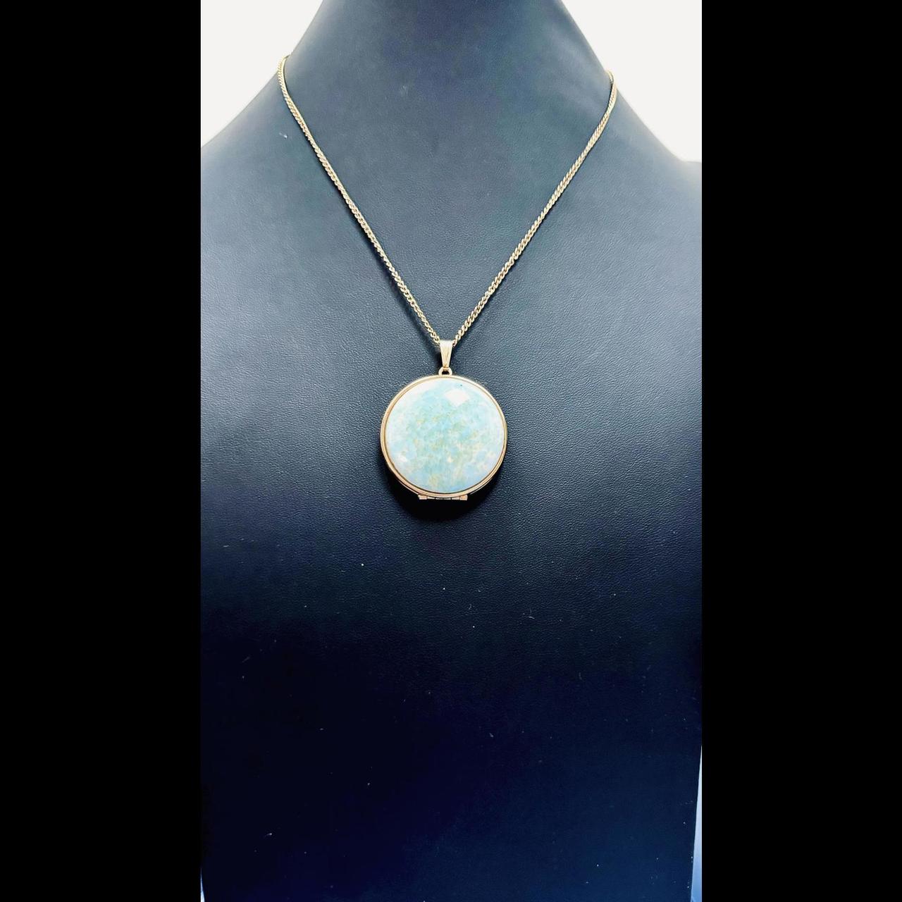 WHITE AND BLUE ROUND STONE OLD TONE LOCKET CHAIN... | Depop