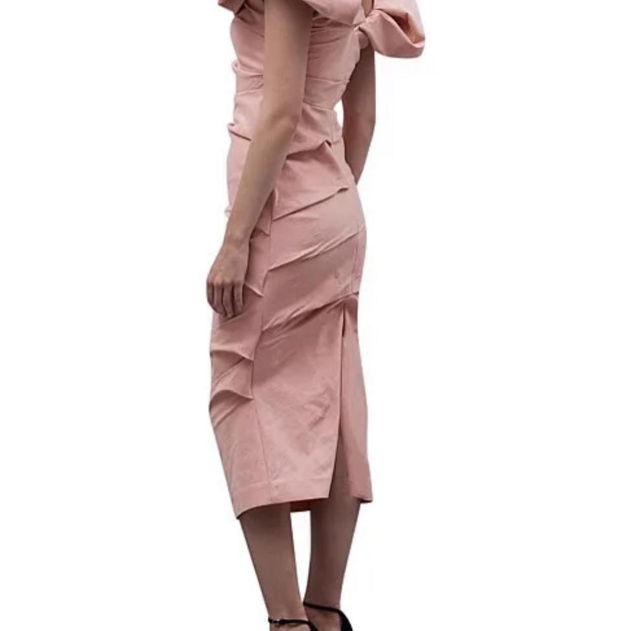 Rachel Gilbert Frey Midi Dress in Peach Ruched... - Depop