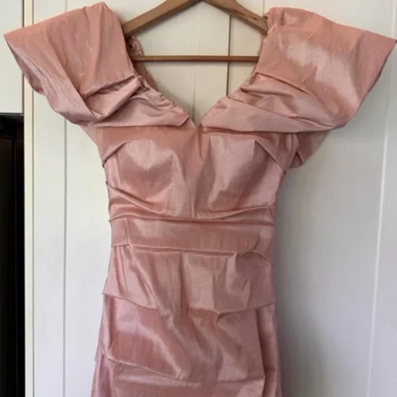 Rachel Gilbert Frey Midi Dress in Peach Ruched... - Depop