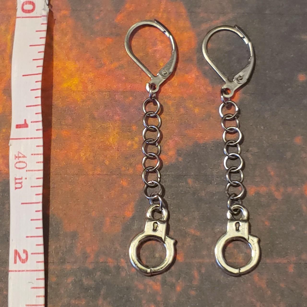 Handcuffs Dangle Chain Huggie Hoop Earrings 1 Pair... - Depop