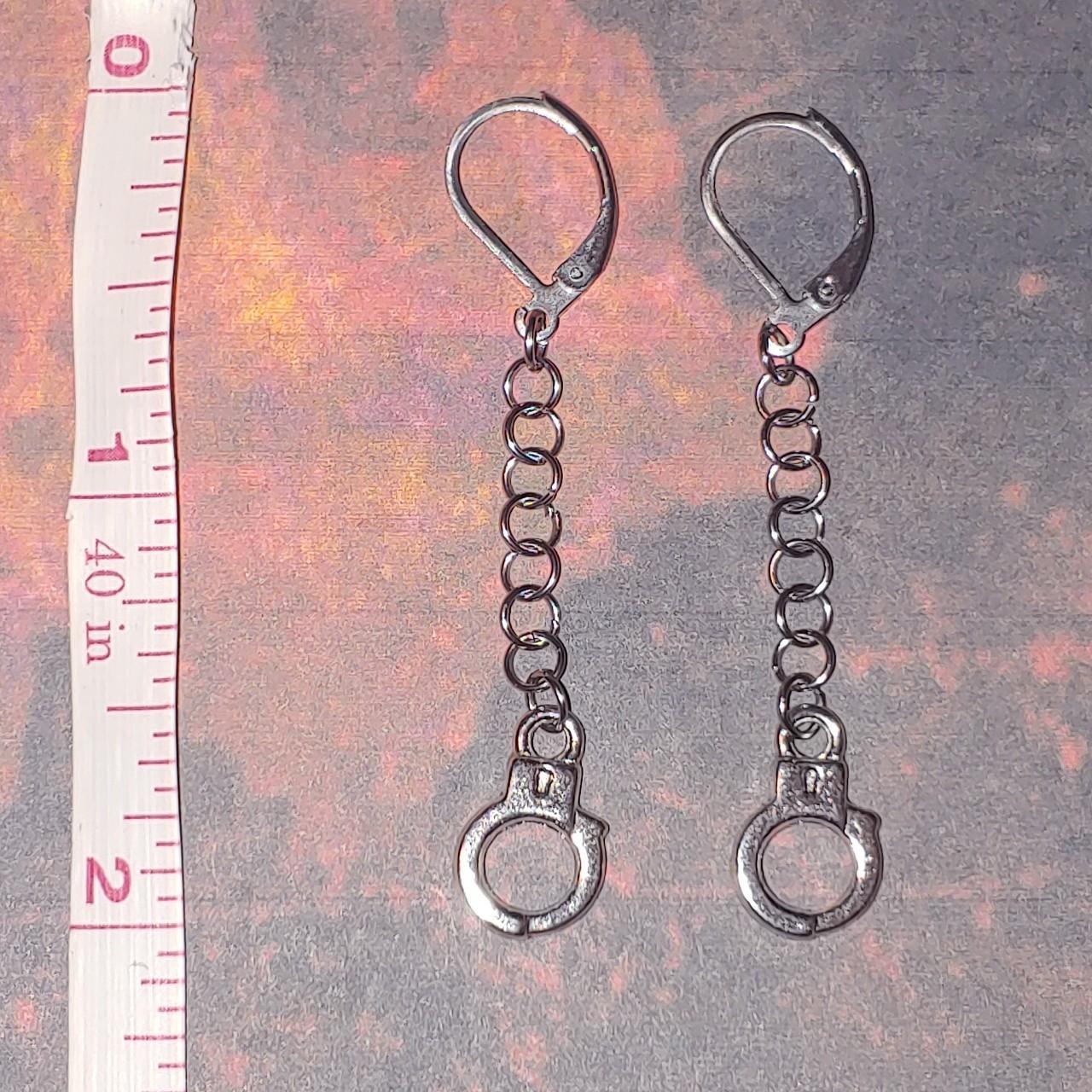 Handcuffs Dangle Chain Huggie Hoop Earrings 1 Pair... - Depop