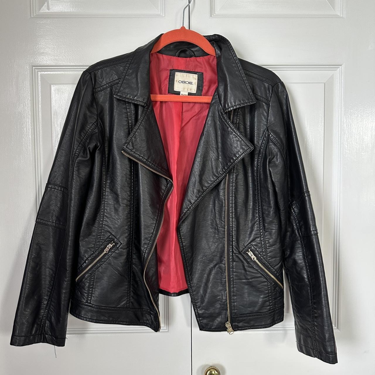 Cherokee Black Faux Leather Jacket Has 2 zipper... - Depop