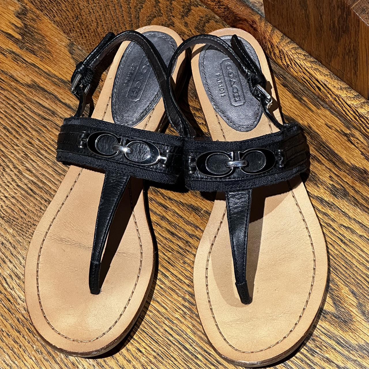 Coach Sandals with leather strapping and metal... - Depop
