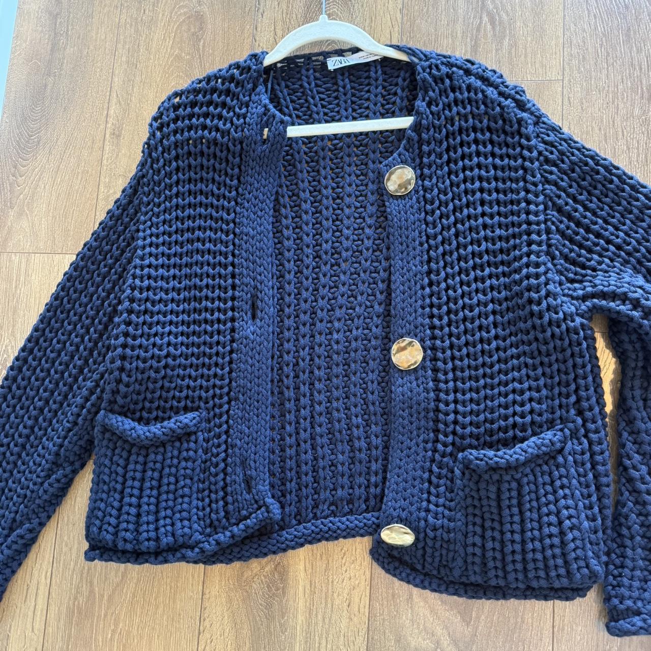 Zara navy blue button up cardigan. | Depop