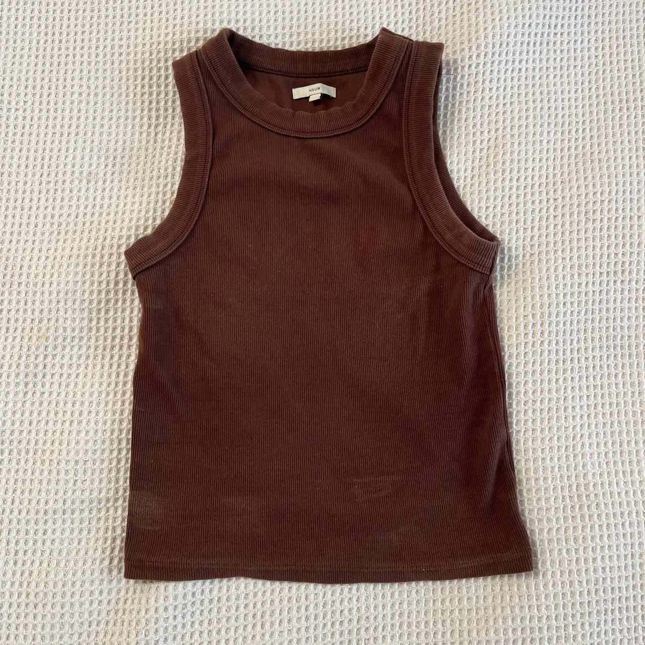 Neuw chocolate brown ribbed tank. Shown on a size 12... - Depop