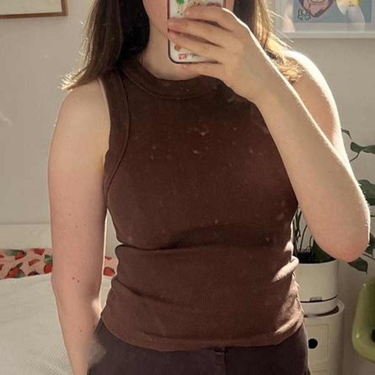 Neuw chocolate brown ribbed tank. Shown on a size 12... - Depop