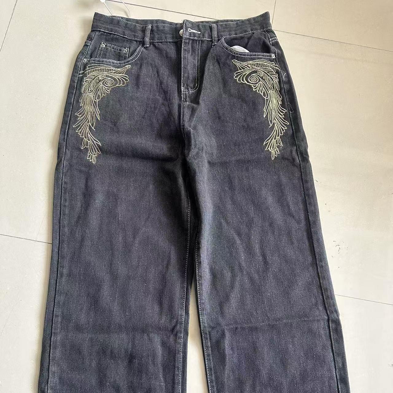 Embroidered black y2k jean Brand new with tags very... | Depop