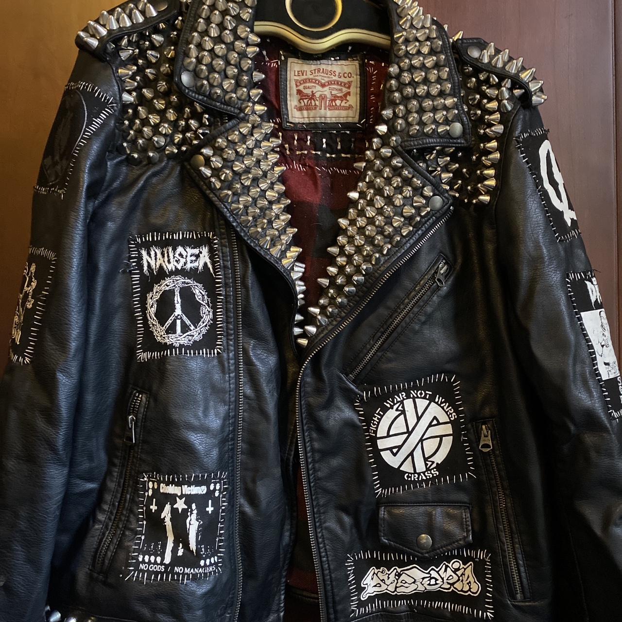 Punk studded levis Faux Leather jacket size medium... - Depop