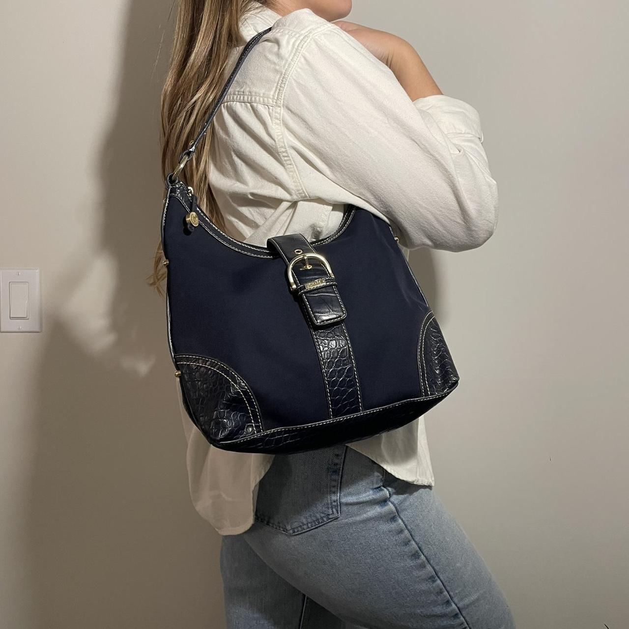 VINTAGE Chaps Nylon & Gator Navy Jackie-style purse... | Depop