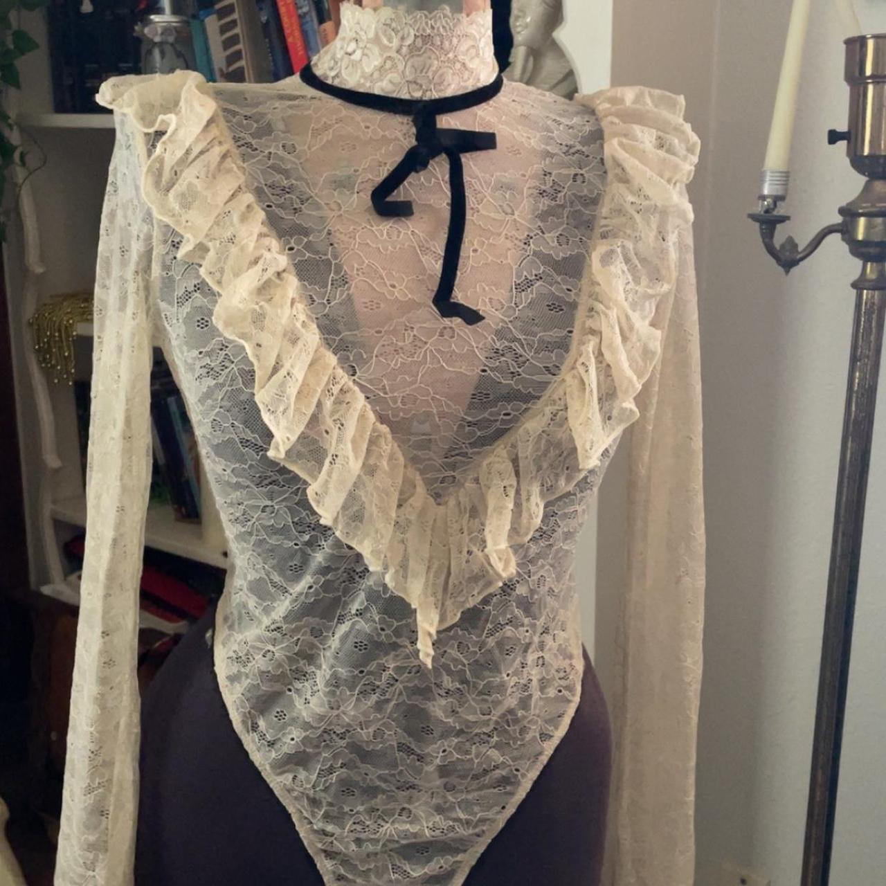 Dollskill Victorian gothic bodysuit Cream lace... - Depop