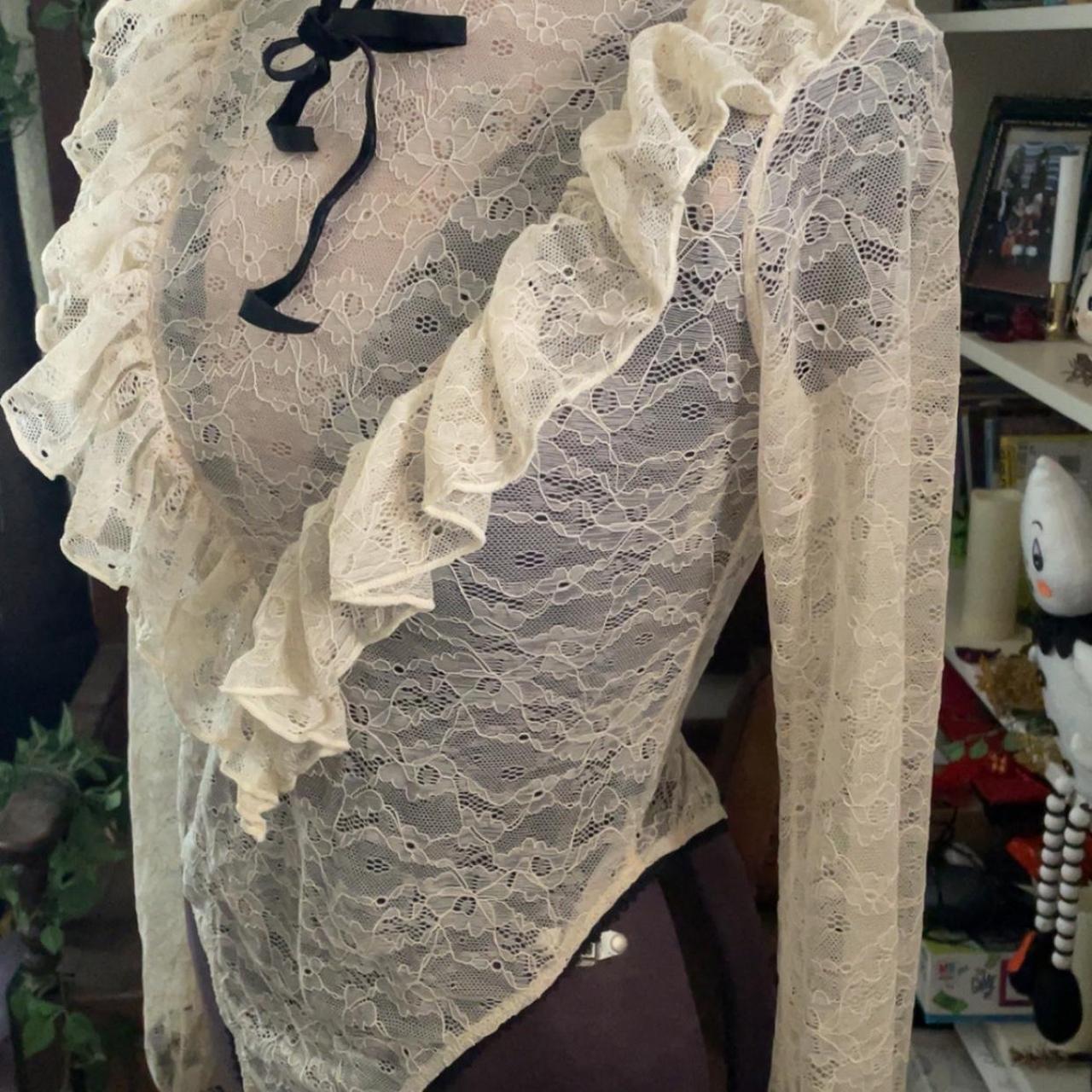 Dollskill Victorian gothic bodysuit Cream lace... - Depop