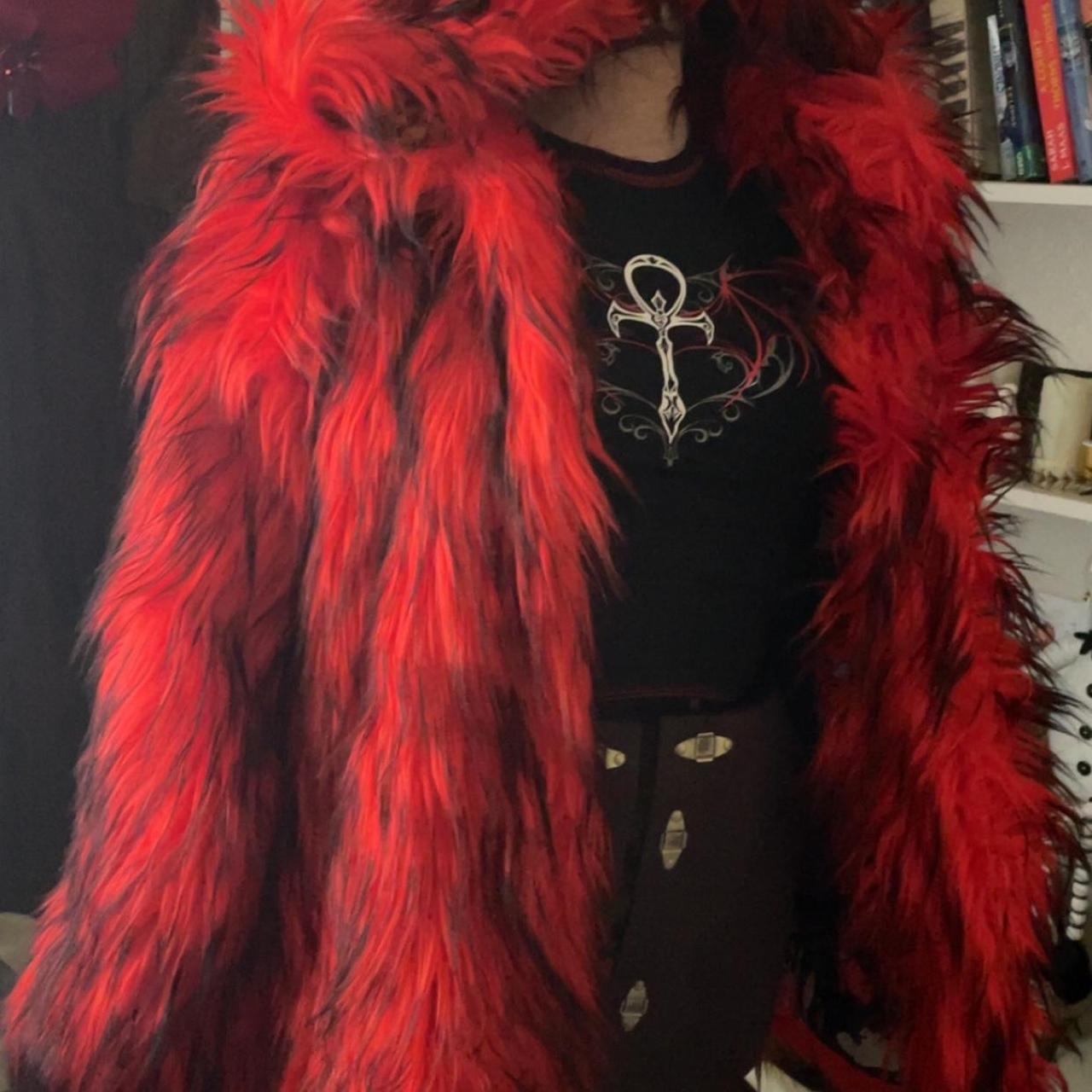 Dollskill Hot Stuff red fur jacket. Comes with hood... - Depop