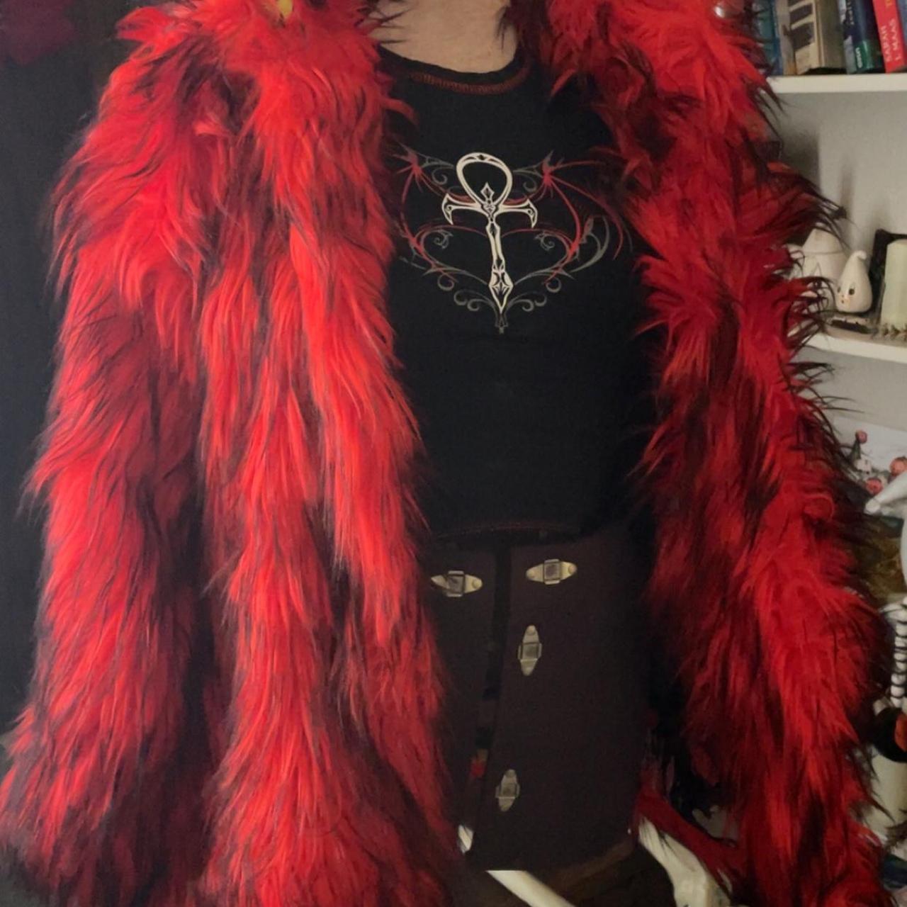 Dollskill Hot Stuff red fur jacket. Comes with hood... - Depop